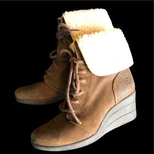 UGG | Shoes | Ugg Zea Waterproof Leather Wedge Shearling Boots 7 | Poshmark